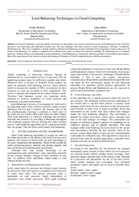 pdf load balancing techniques in cloud computing