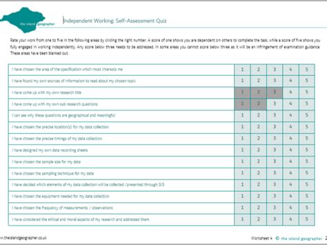 independent working self assessment quiz teaching resources