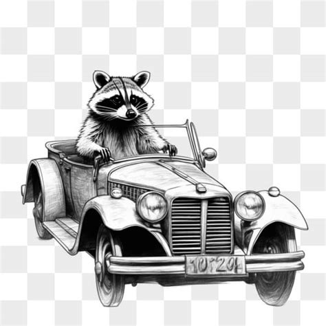 Descarga Mapache Conduciendo Un Coche Antiguo Bocetos En Línea