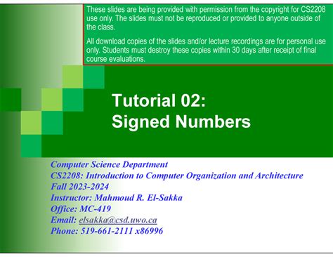 Tutorial 02 Signed Numbers Tutorial 02signed Numbers Computer
