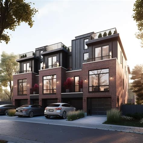 Premium Ai Image Architectural Triplex Parking Front Street Duplex