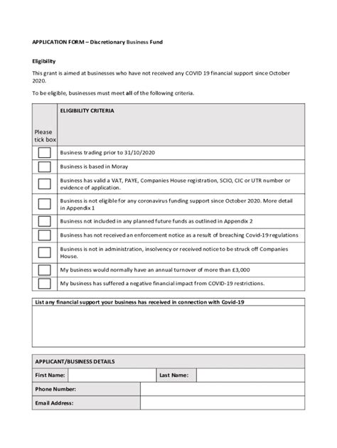 Fillable Online APPLICATION FORM Discretionary Business Fund Fax Email Print PdfFiller