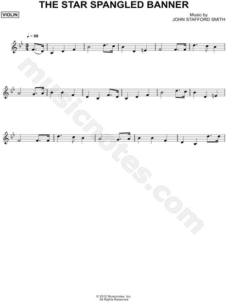 Francis Scott Key The Star Spangled Banner Violin Sheet Music Violin Solo In Bb Major