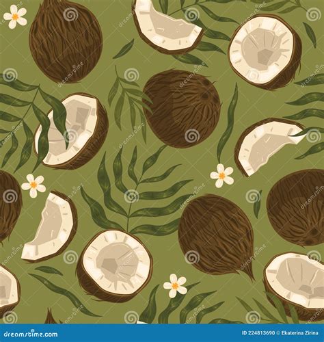 Seamless Coconut Vector Pattern Minimalistic Food Background Vitamins Repeatable Texture