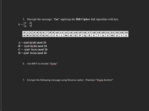 Solved Decrypt The Message Car Applying The Hill Cipher