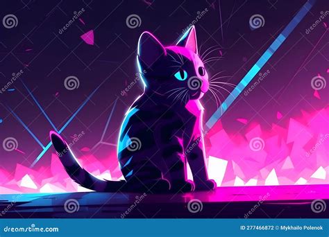 Cute Neon Art With A Kitten Neural Network Ai Generated Stock Illustration Illustration Of
