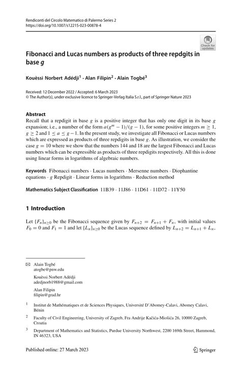 Pdf Fibonacci And Lucas Numbers As Products Of Three Repdgits In Base G