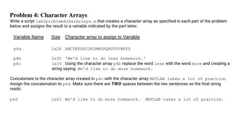 Solved Problem Character Arrays Write A Script Chegg