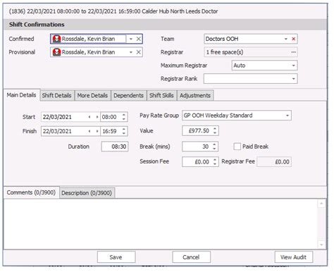 Editing Shifts In View Rota