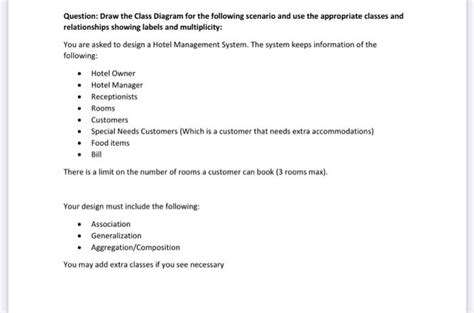 Solved Question Draw The Class Diagram For The Following Chegg Com