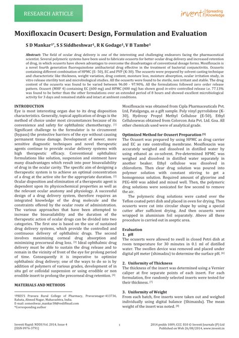 Pdf Moxifloxacin Ocusert Design Formulation And Evaluation