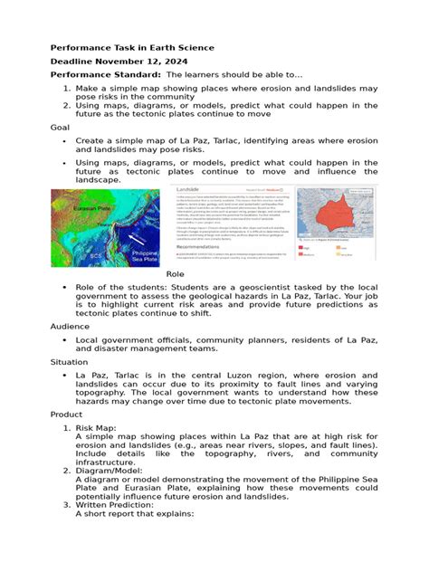 Q2 Performance Task In Earth Science Pdf Landslide Plate Tectonics