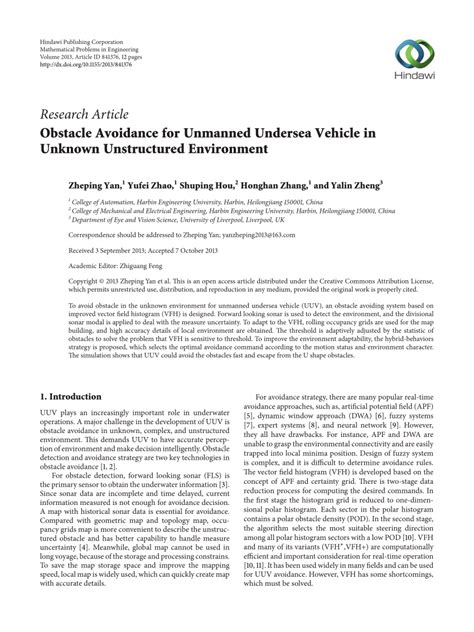 Pdf Obstacle Avoidance For Unmanned Undersea Vehicle In Unknown