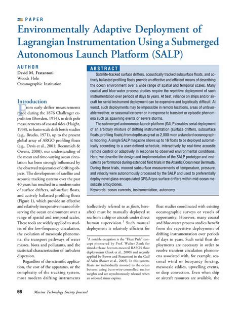 pdf environmentally adaptive deployment of lagrangian instrumentation using a submerged