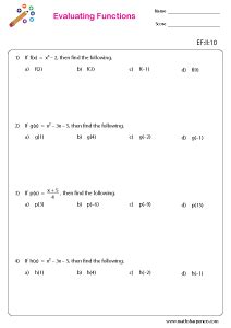 EVALUATING FUNCTIONS Math Sharpeners
