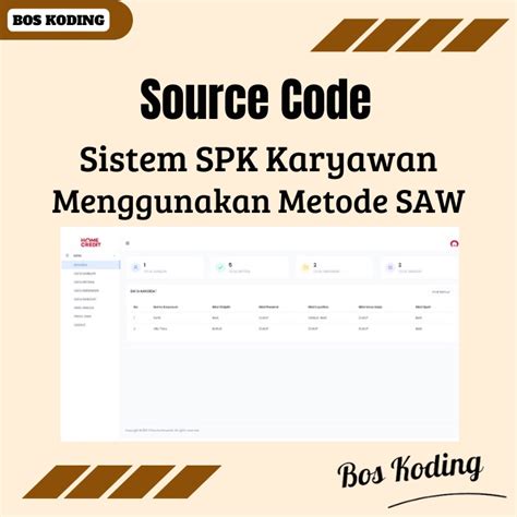 Jual Source Code Sistem Informasi Aplikasi Spk Karyawan Metode Saw