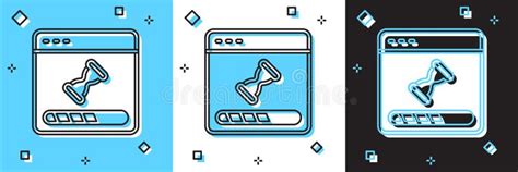 Set Loading A Data Window With A Progress Bar Icon Isolated On Blue And White Black Background