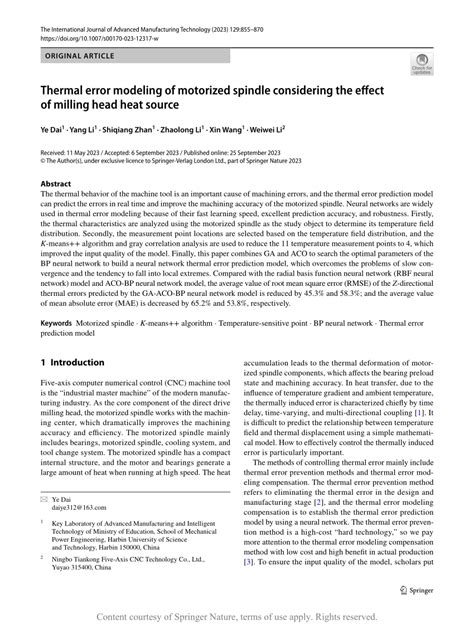Thermal Error Modeling Of Motorized Spindle Considering The Effect Of Milling Head Heat Source
