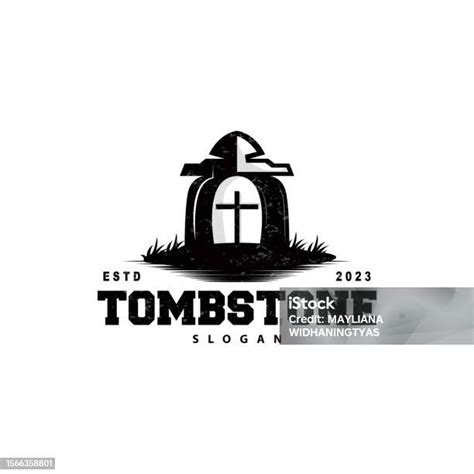 묘비 로고 무덤 묘지 십자가 벡터 빈티지 라벨 레트로 배지 영감을주는 디자인 공포 무서움에 대한 스톡 벡터 아트 및 기타 이미지 공포 무서움 교회 귀신 Istock