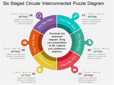 Six Staged Circular Interconnected Puzzle Diagram Flat Powerpoint Design PowerPoint Shapes