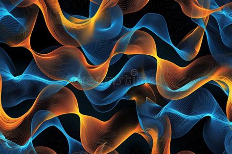 Abstract Flowing Waves Dotted Blue And Orange Swirling Lines Dark
