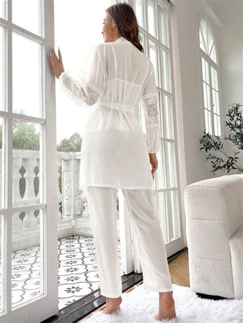 Contrast Lace Belted Sheer Pj Set For Sale Australia New Collection