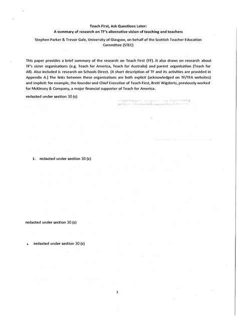 Foi 17 02107 Teach First A Summary Of Research On Tf Alternative Vision Of Teaching And