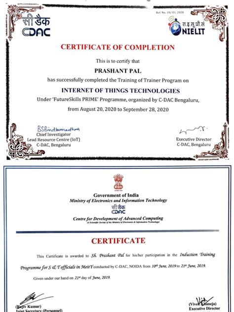 Nielit Induction Training And Iot Certificate Pdf