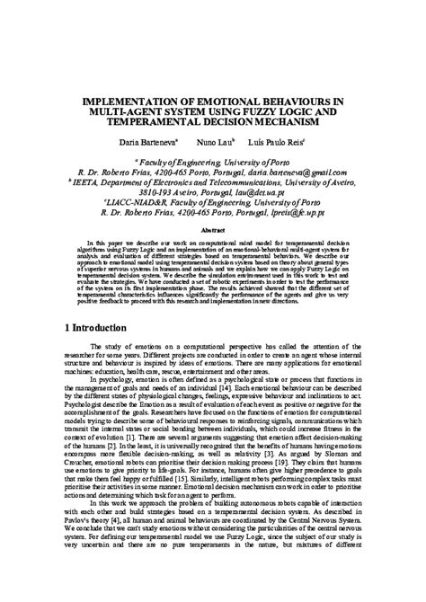 Pdf Implementation Of Emotional Behaviours In Multi Agent System Using Fuzzy Logic And