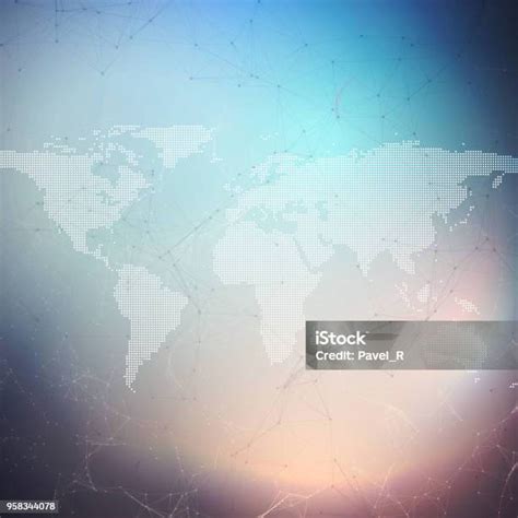 抽象的未來背景與連接線和點 多邊形線性紋理世界地圖全球網路連接幾何設計技術數位概念向量圖形及更多三角形圖片 三角形 世界地圖 互聯網 Istock