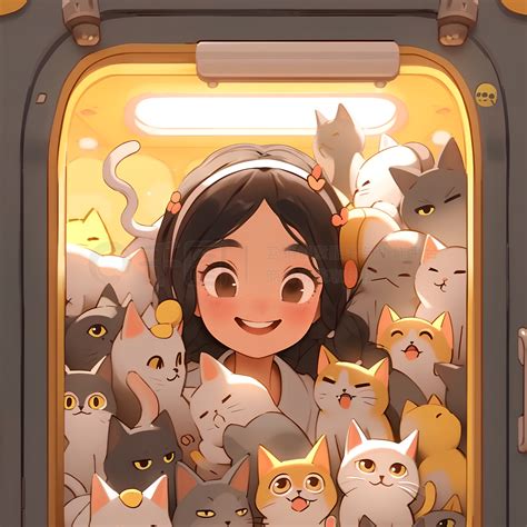 车厢数字艺术 可爱的女孩和猫挤进车厢 Ai平面元素免费下载png格式2784像素编号70233751 千图网