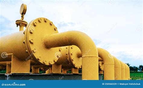 Pipeline And Power Lines In The Photo Pipelines And Power Line Support On The Background Of The