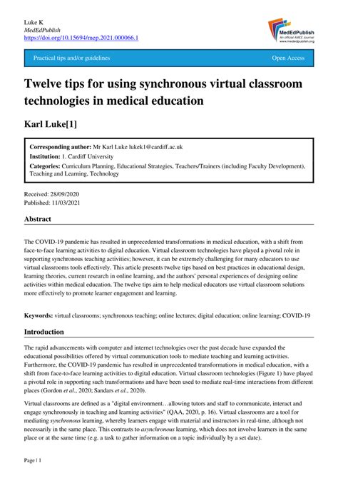 Pdf Twelve Tips For Using Synchronous Virtual Classroom Technologies In Medical Education
