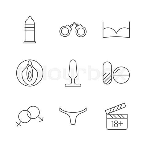 Sex Shop Icons Set Of Outline Stroke Icons On White Background Vector
