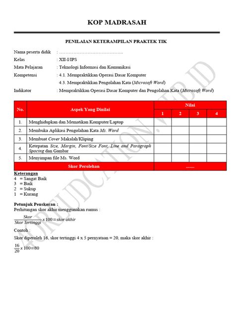 Format Penilaian Keterampilan Am Pdf