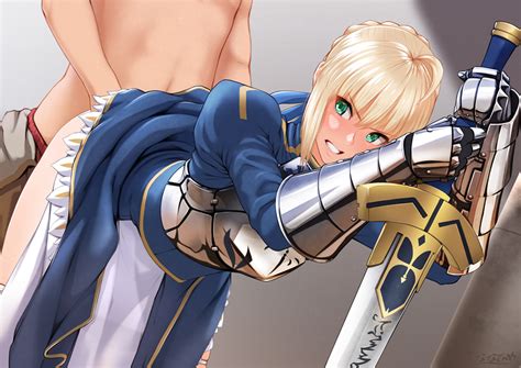 Rule 34 Ahoge Armor Artoria Pendragon Bent Over Blonde Hair Blush Braid Breastplate Clothed