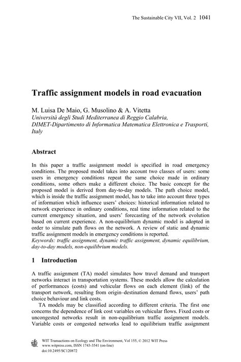 Pdf Traffic Assignment Models In Road Evacuation