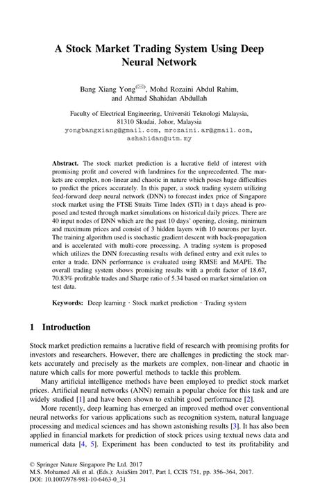 Pdf A Stock Market Trading System Using Deep Neural Network
