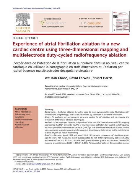 PDF Experience Of Atrial Fibrillation Ablation In A New Cardiac Centre Using Three Dimensional