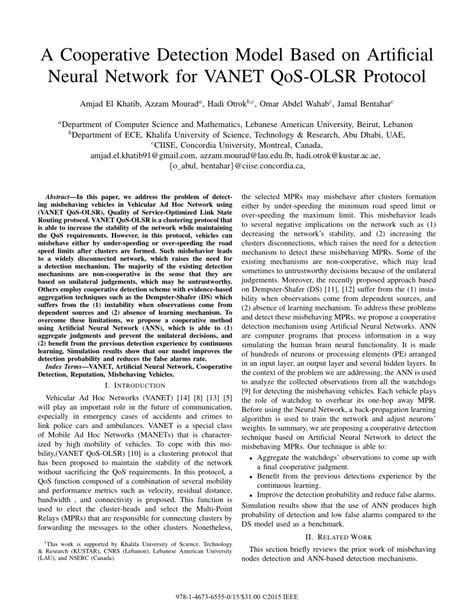 Pdf A Cooperative Detection Model Based On Artificial Neural Network For Vanet Qos Olsr Protocol