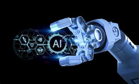 premium photo robotic arm with ai digital interface display