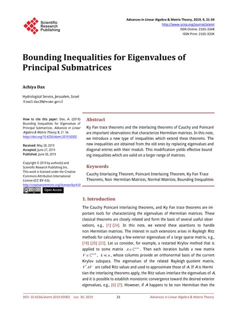 PDF Bounding Inequalities For Eigenvalues Of Principal Submatrices