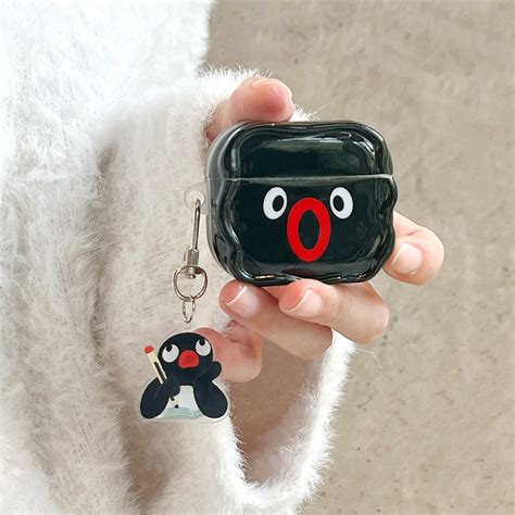 귀여운 펭귄 캐릭터 얼빡 디자인 키링 세트 웨이브 실리콘 커버 에어팟 프로 2세대 1세대 Airpods Pro 2 1 에어팟