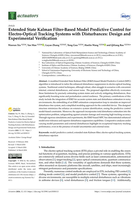 Pdf Extended State Kalman Filter Based Model Predictive Control For Electro Optical Tracking