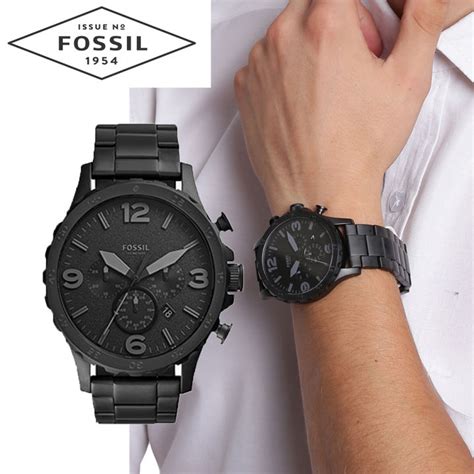 Real Photo Original Fossil Nate Chronograph Black Stainless Steel Watch JR1401 Lazada