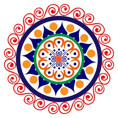 Vibrant Mandala Design Circular Pattern Art Red Blue Image Style Green Stock Illustration