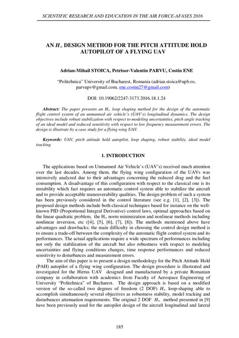 Pdf An H∞ Design Method For The Pitch Attitude Hold Autopilot Of A