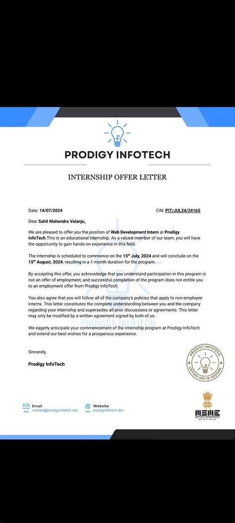 Internship Learningjourney Skilldevelopment Prodigyinfotech Sahil