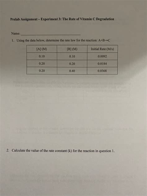 solved prelab assignment experiment 3 the rate of vitamin