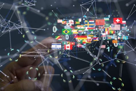 Person S Hand Pointing At The Hovering Countries Flags With Binary